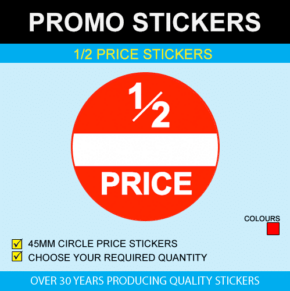 1/2 Price Stickers (with white band) - 45mm - Price Stickers