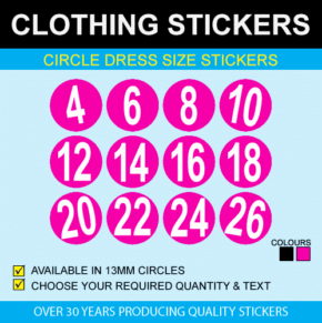 13mm Dress Size Stickers - Price Stickers