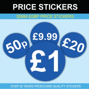 £ Bright Blue Price Stickers - 30mm - Price Stickers