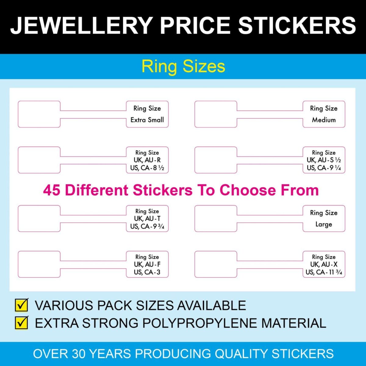 Ring Size Jewellery Price Stickers - Price Stickers