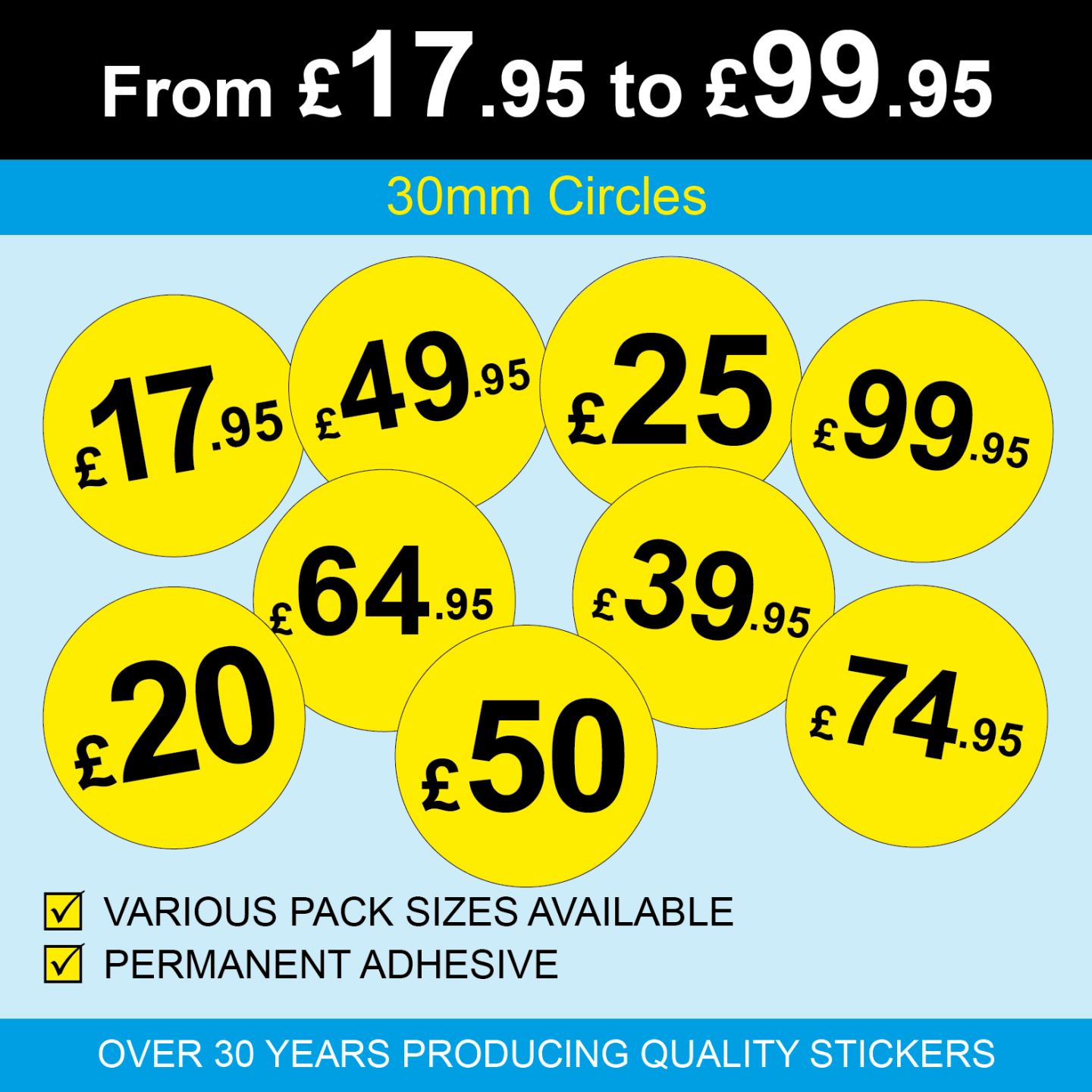 30mm Permanent Price Stickers - Price Stickers