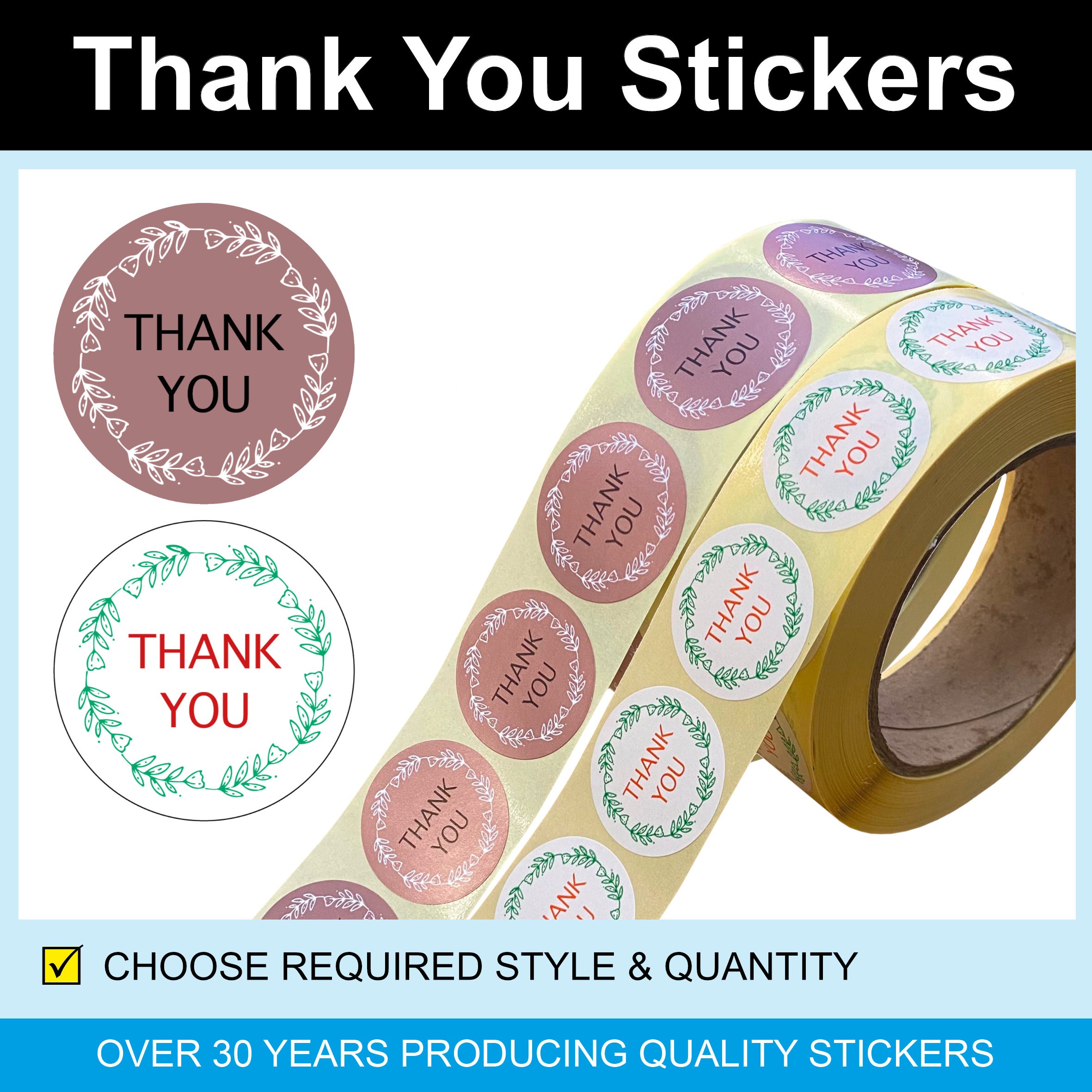 35mm Circular Thank You Pattern Stickers Price Stickers