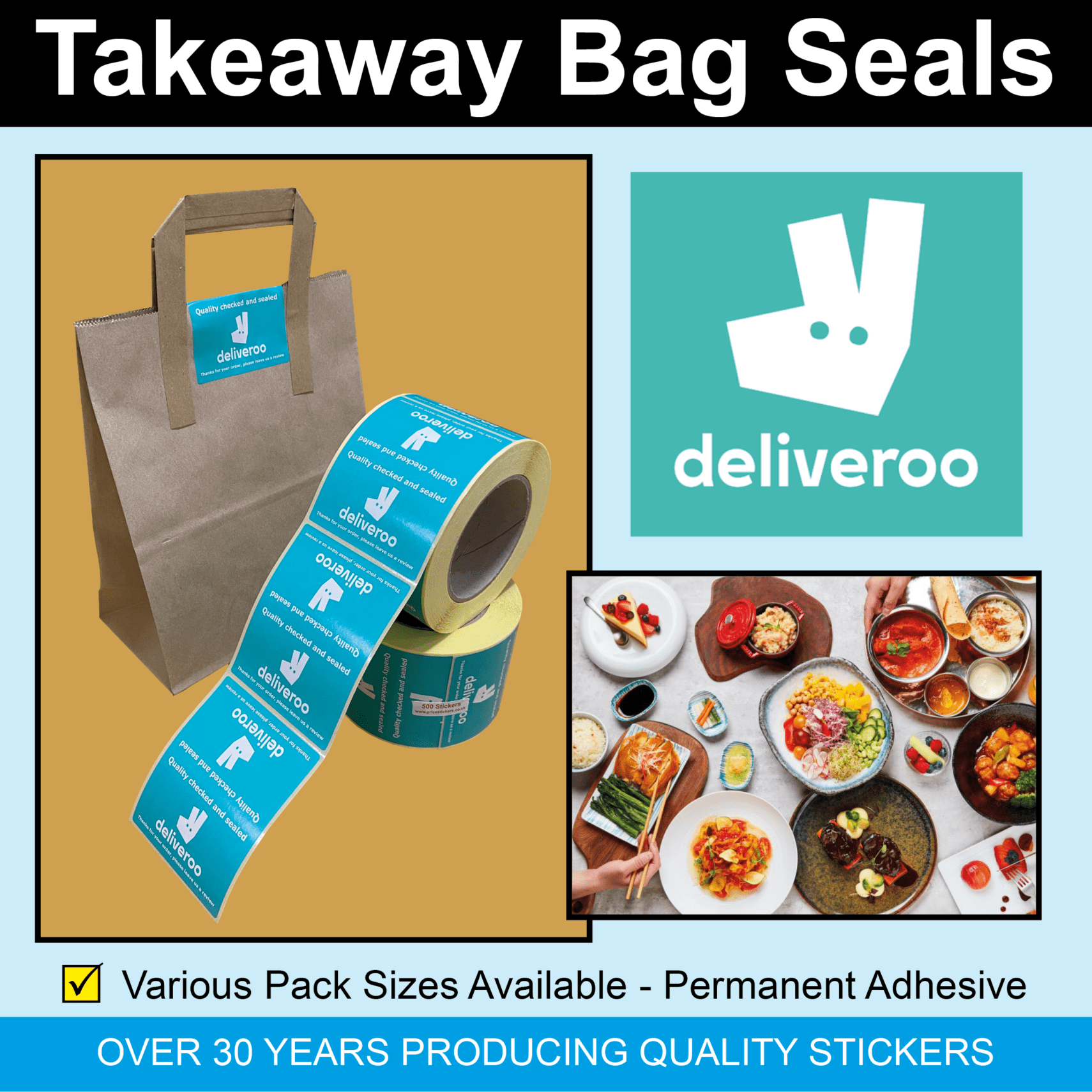 Deliveroo Takeaway Bag Seals Stickers | FREE UK Delivery